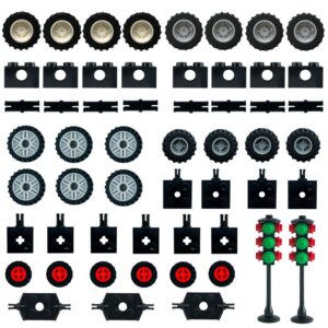 wheels and axles,traffic light ,tires bulk lot - building bricks block education wheels set toy compatile with major brands, 52 pcs, over 6 years old