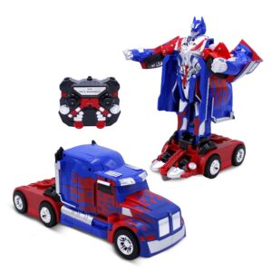 family smiles kids transforming robot rc truck toys for boys 8-13 remote control car gift blue