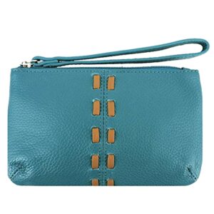 silverfever cowhide leather wristlet purse wallet whipstitched detail (turquoise)