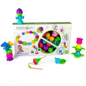 lalaboom 36 piece baby toddler beads – montessori educational shape and color stem construction toy 10 months to 3 years - bl300, multicolor