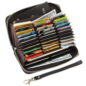 women's rfid blocking 36 slots card holder long big leather zipper wristlet clutch wallet, black