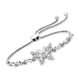 ross-simons 0.30 ct. t.w. diamond butterfly bolo bracelet in sterling silver