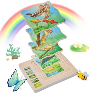 Wooden Puzzles for Kids Ages 4-8, 5 Layers Life Cycle of a Butterfly Montessori Jigsaw Puzzle for Kids, Children Preschool Learning Educational Puzzles Toys for Boys and Girls