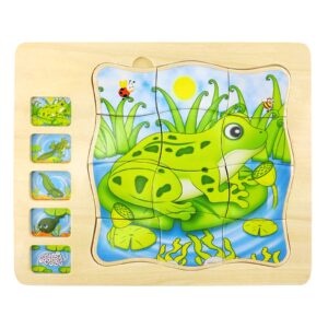 wooden puzzles for kids age 4-8, 5 layers life cycle of a frog montessori jigsaw puzzle for kids, children preschool learning educational puzzles toys for boys and girls