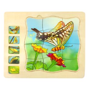 wooden puzzles for kids ages 4-8, 5 layers life cycle of a butterfly montessori jigsaw puzzle for kids, children preschool learning educational puzzles toys for boys and girls