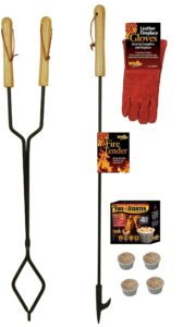 excursions journey to health fireplace fire pit campfire tool gift set – firetender tongs poker gloves and firestarters