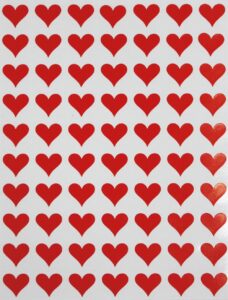 royal green small heart stickers - scrapbooking stickers, packaging stickers, arts & crafts decorative sticker labels for scrapbooks & more - 0.5 inch, 350-pack (red)