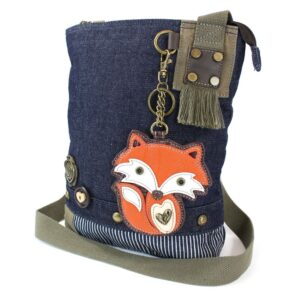 chala handbag canvas crossbody messenger bags - fox with coin purse (blue)