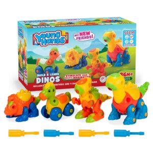 creative kids build & learn dinosaur take apart toy set with tools interlocking stem educational building construction kit for preschool, kindergarten, boys & girls age 3+