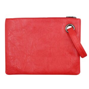 c.c-us women oversized envelope handbag soft leather clutch evening bag purse with wrist strap (red)