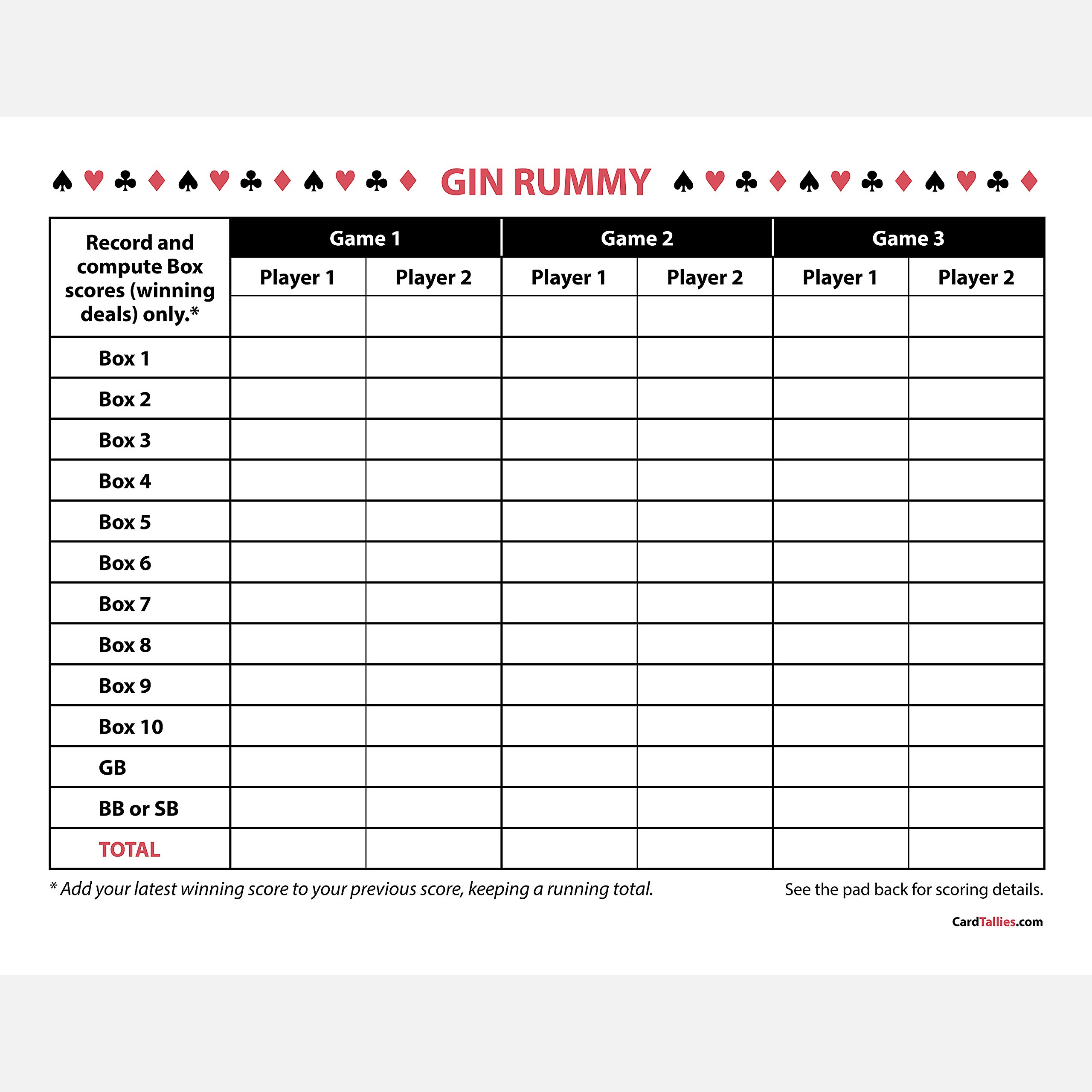 Gin Rummy Score Pads (3 Pads, 50 Sheets Each) Enjoy The Original. Made in The USA.