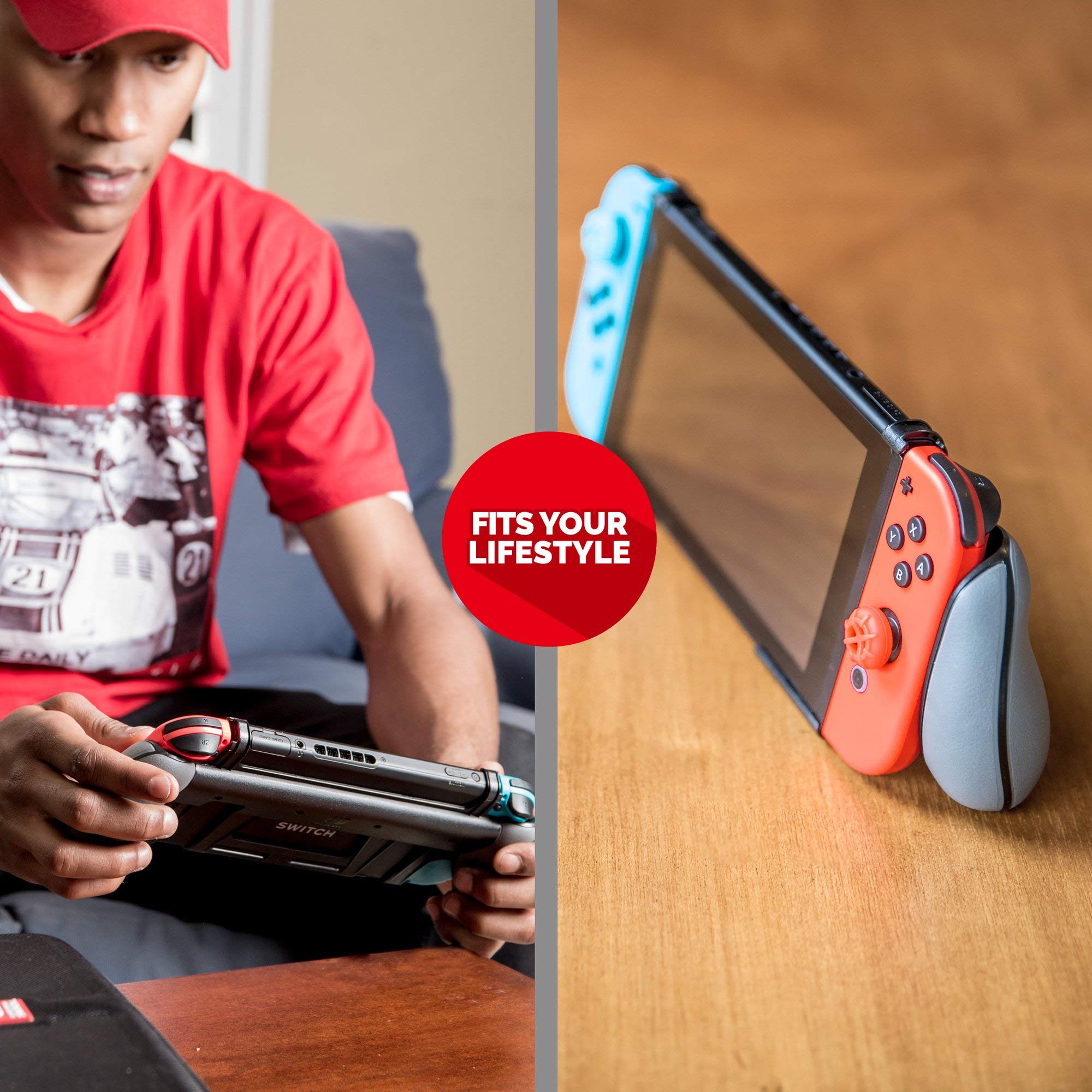 RDS Industries Nintendo Switch Grip Stand - for Enhanced Game Play , Perfect View Stand , Stores 3 Games , Comes with a Value Pack - Nintendo Switch