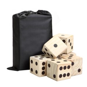 hathaway high roller yd dice set with 6 x 3.5-in wooden dice & black nylon storage bag, reusable scorecard included yd dice, wood