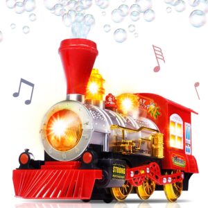 bubble blowing toy train with lights & sounds, bump and go toddler train toys for around the tree, kids bubble machine, for boys & girls ages 1-6