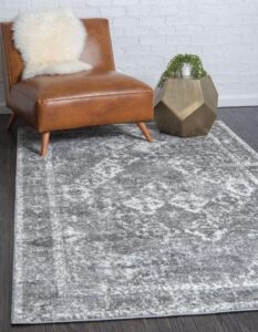 unique loom rosso collection vintage, traditional, bohemian, geometric, distressed, southwestern area rug, 4' 0" x 6' 0", gray/ivory