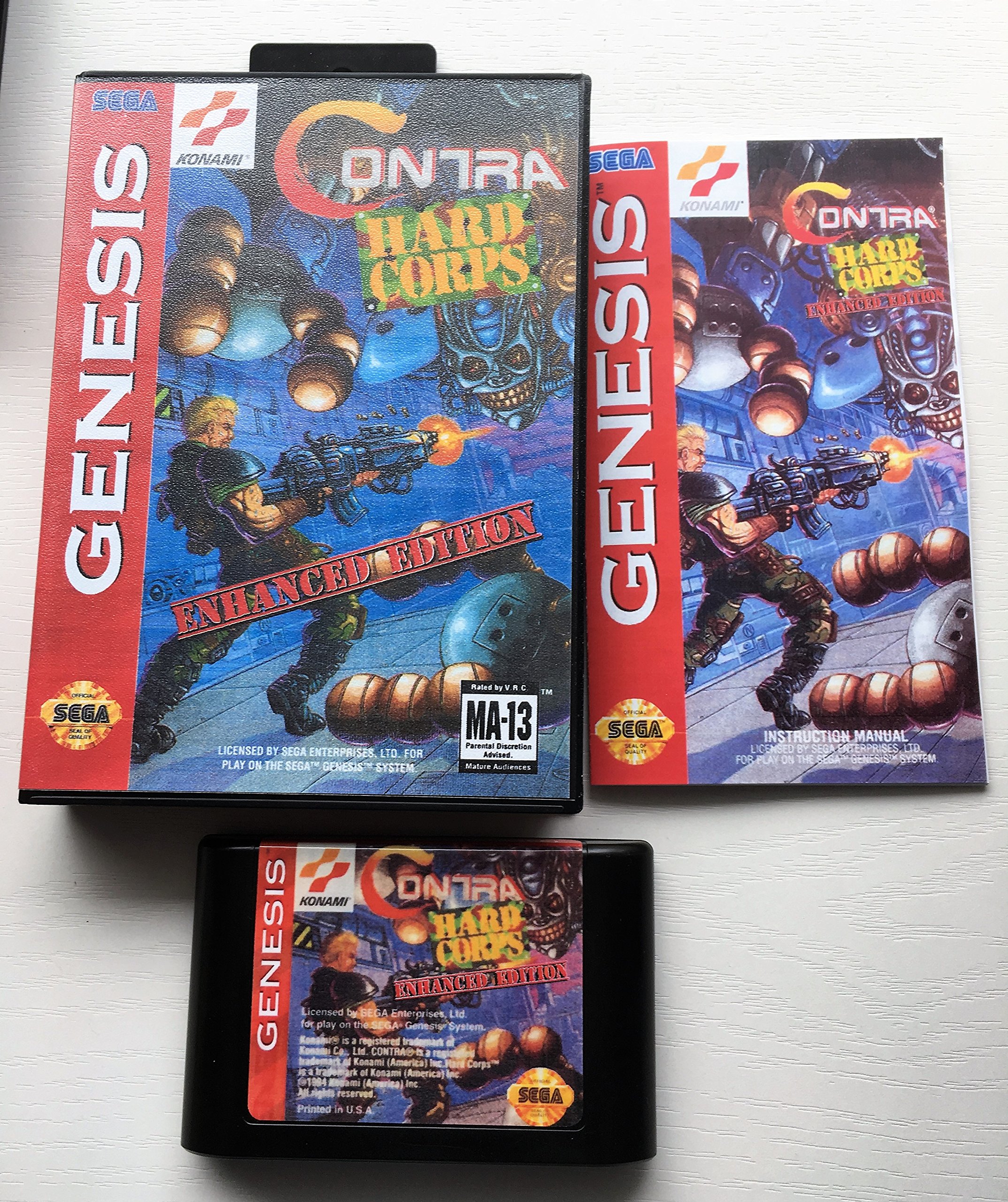 Contra: Hard Corps Enhanced Edition (Sega Genesis / Megadrive) - Reproduction Cartridge with Clamshell Case and Manual