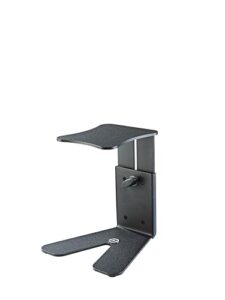 k&m konig & meyer 26772.000.56 table monitor/speaker stand | solid stable v shape level base | height adjust | secure safety pin | non-slip/vibration rubber pads | steel | german made | black