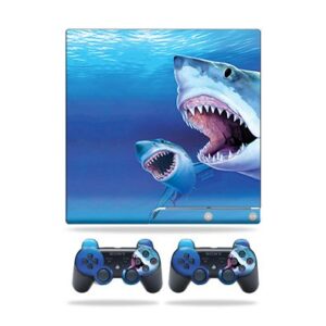 skin compatible with sony playstation 3 ps3 slim + 2 controllers – great whites | mightyskins protective, durable, and unique vinyl wrap cover | easy to apply, remove | made in the usa