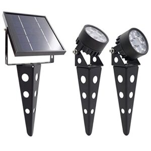 legacy mini 50x twin solar-powered led spotlight (warm white led) for outdoor garden yard landscape uplight downlight, waterproof, black finish