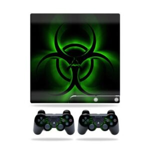 skin compatible with sony playstation 3 ps3 slim + 2 controllers – bio glare | mightyskins protective, durable, and unique vinyl wrap cover | easy to apply, remove | made in the usa