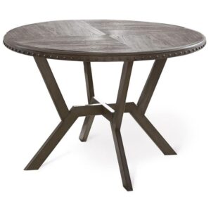 bowery hill 45" round dining table in rustic distressed gray