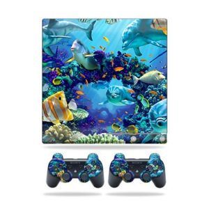 skin compatible with sony playstation 3 ps3 slim + 2 controllers – ocean friends | mightyskins protective, durable, and unique vinyl wrap cover | easy to apply, remove | made in the usa