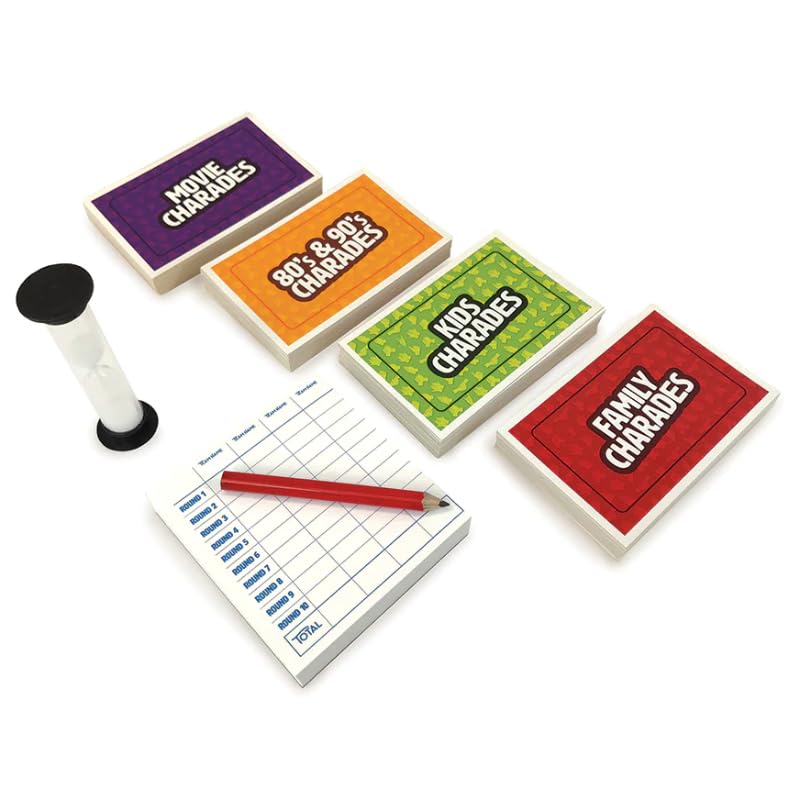 Outset Media Family Charades Game; 4 Games in 1 Box. Includes Movie, 80's 90's, Kids, Family Trivia for 2 or More Players, Ages 7 and up.