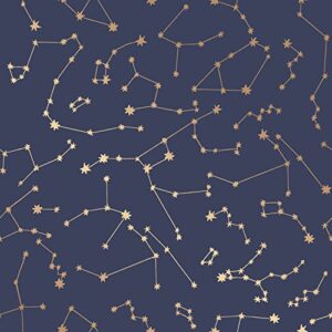 novogratz x tempaper navy constellations removable peel and stick wallpaper, 20.5 in x 16.5 ft, made in the usa