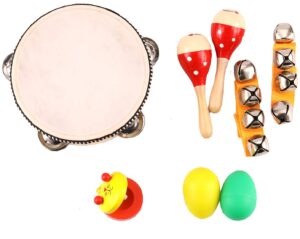 zochoose toddler musical instrument, wooden percussion instruments tambourine for kids toddlers, musical toys set for boys and girls