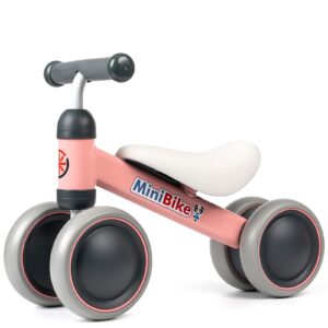 baby balance bike toys for 1 year old boy girl gifts, 10-24 month toddler balance bike with 4 silence wheels, no pedal toddler first bike, first birthday gifts christmas for boys and girls (pink)