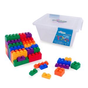 uniplay unibox soft building blocks — cognitive development, chewing sensory, toy learning stackable blocks for ages 3 months and up (126-piece set)