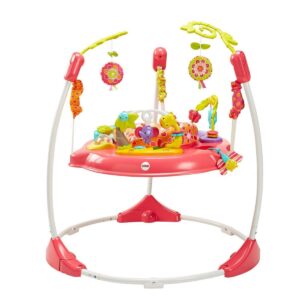 fisher-price jumperoo baby bouncer and activity center with spinning seat plus lights music sounds and baby toys, pink petals