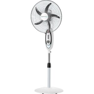 technical pro 16” oscillating 5-speed rechargeable freestanding fan with led night light and power bank, adjustable height, timer & wireless remote included