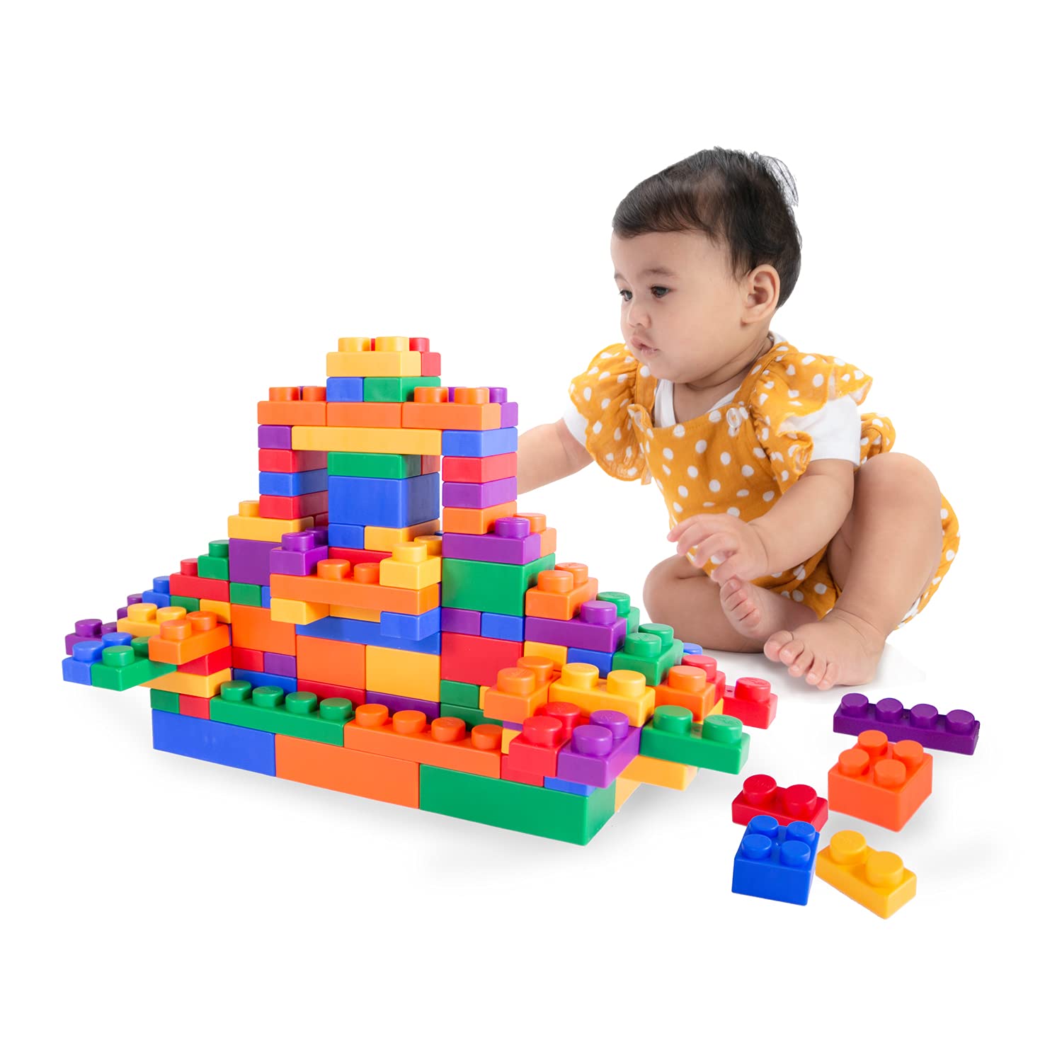 UNiPLAY UNiBOX Soft Building Blocks — Cognitive Development, Chewing Sensory, Toy Learning Stackable Blocks for Ages 3 Months and Up (126-Piece Set)