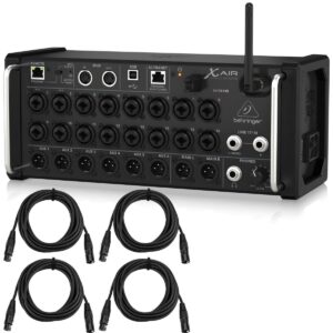 behringer xair xr18 18-channel 12-bus portable digital mixer for ipad or android tablet, with integrated wi-fi, 16 midas-designed preamps, with 4 pack 15' xlr (m) to xlr (f) microphone cables