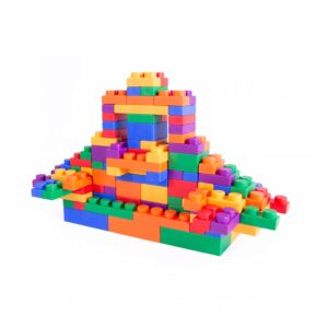 UNiPLAY UNiBOX Soft Building Blocks — Cognitive Development, Chewing Sensory, Toy Learning Stackable Blocks for Ages 3 Months and Up (126-Piece Set)