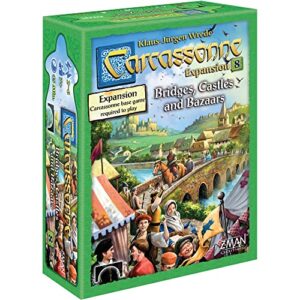 carcassonne bridges, castles & bazaars board game expansion - new paths and auctions await! medieval strategy game for kids and adults, ages 7+, 2-6 players, 50 minute playtime, made by z-man games