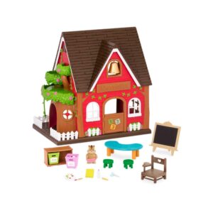 li’l woodzeez woodland schoolhouse – 16pc playset with toy owl figurine and accessories – collectible toys for pretend play – gifts for 3 year old