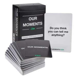 OUR MOMENTS Kids: 100 Conversation Starter Cards for Families and Kids - Relationship Building - Car Travel, Road Trip & Card Game for Healthy Loving Family - Questions for Family Activities