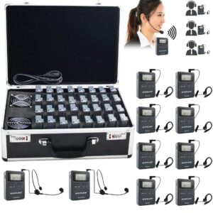 EXMAX Wireless Tour Guide/Monitoring Audio System with 32-slot Charge Case for Tour Guide,Tourism,Conference,Training,Church,Outdoor Scenic Spots(2 Transmitters 30 Receivers with 32-slot Charge Case)