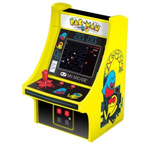 my arcade dgunl-3220 micro player mini arcade machine pac-man video game, fully playable,6.75 inch collectible,color display, speaker,volume buttons, headphone jack,battery or micro usb powered, black