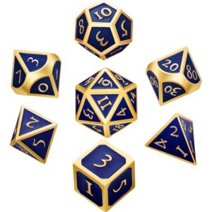 hestya 7 pieces metal dices set game polyhedral solid metal dice set with storage bag for role playing game math teaching