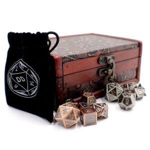 Two Metal Dice Role Playing Sets with Storage Chest for Tabletop Games