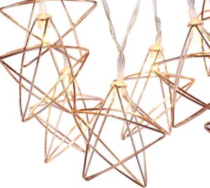 amzstar 3m 20led rose golden metal string lights, geometric lights diamond battery powered fairy lights indoor decorative lights for home bedroom garden wedding party (star)