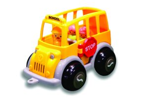 vikingtoys viking toys - midi school bus - 9" toy vehicles comes with 3 figures, working stop sign, for kids ages 1 year +