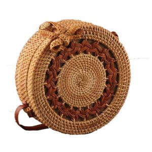 baellerryround woven ata rattan bag summer beach shoulder bag for women, beige, medium