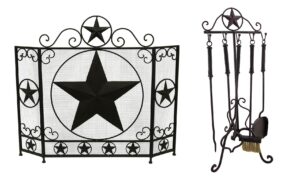 cyoidai rustic brown western star metal fireplace screen and 5 piece tool set