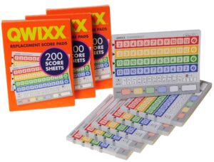 qwixx, replacement score cards action game 3 pack