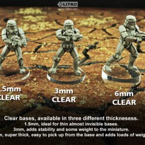 LITKO 50mm Circular | Round Notched Base | Compatible with Star Wars: Legion | Clear | (1.5mm Clear Acrylic)