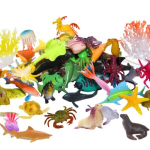 ocean sea animals figures, 60 pack mini plastic deep underwater life creatures set, stem educational shower bath toys gift for baby toddler cupcake toppers party supplies with turtle octopus shark